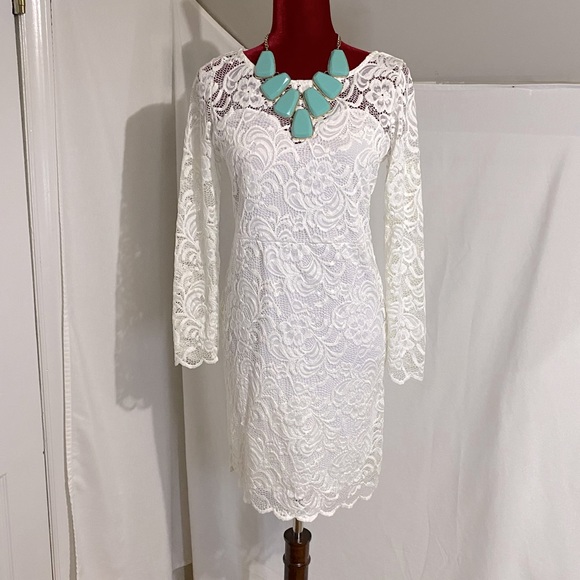 Ambiance | Dresses | Ambiance Womens White Lace Overlay Bodycon Mini ...